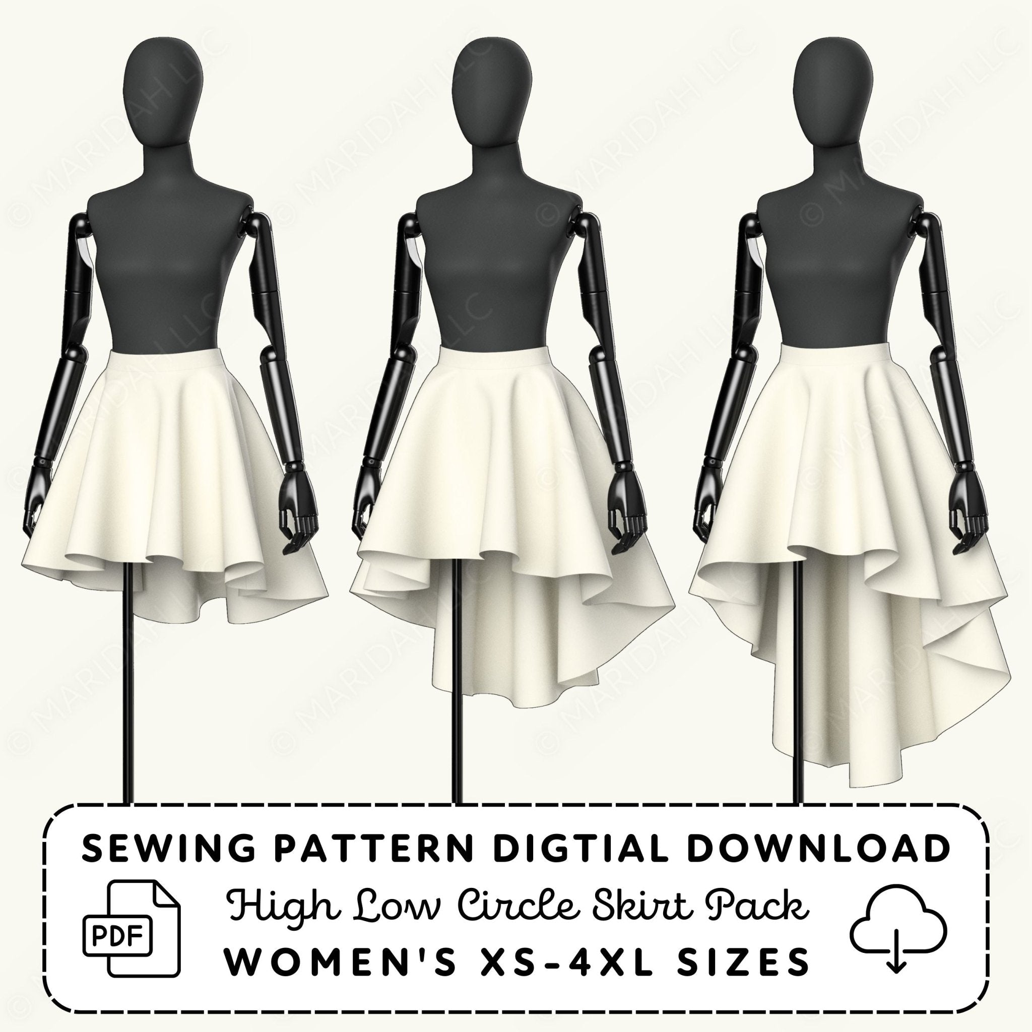 High Low Circle Skirt Pack Printable Sewing Pattern – Maridah